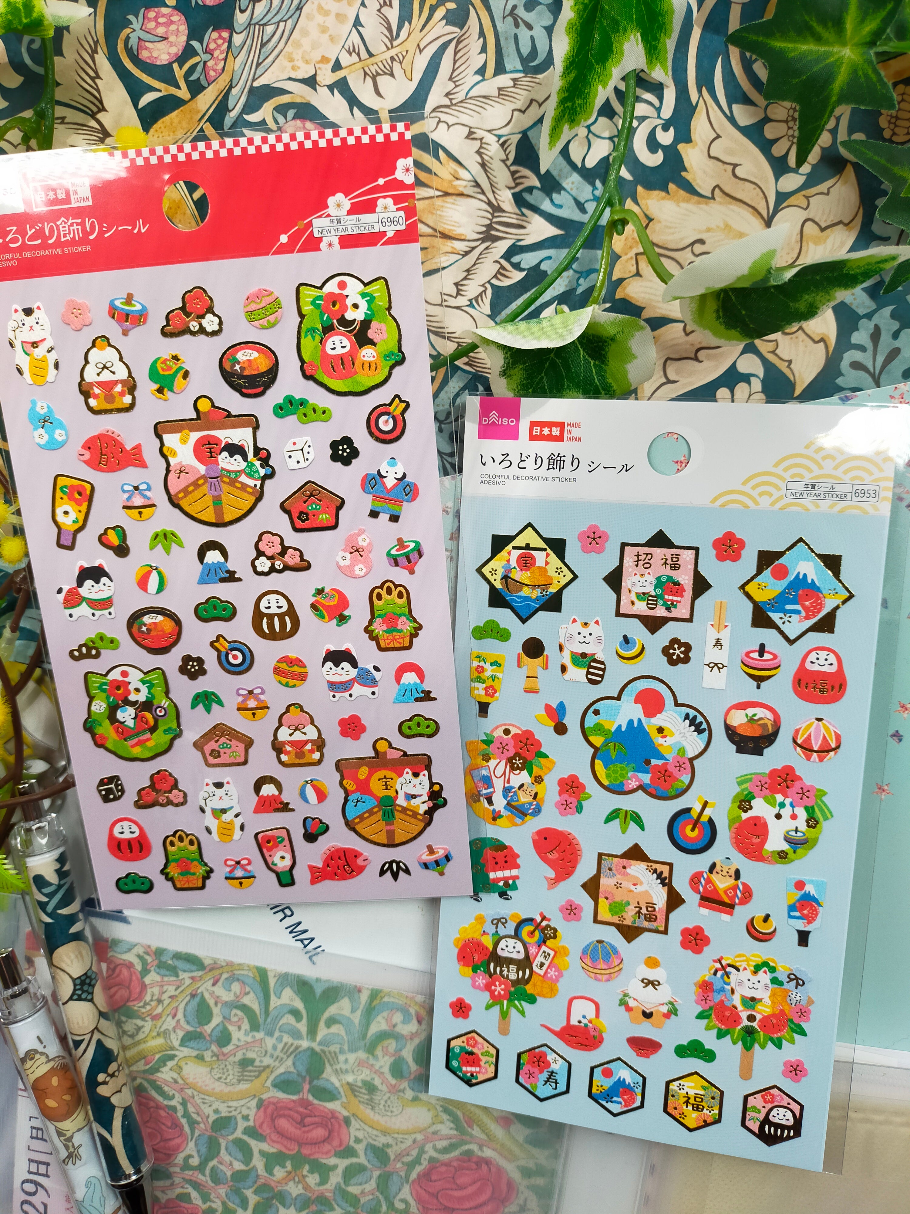 Colored Japanese decorative stickers, daiso_ Treasure Ship / Lucky Cha ...