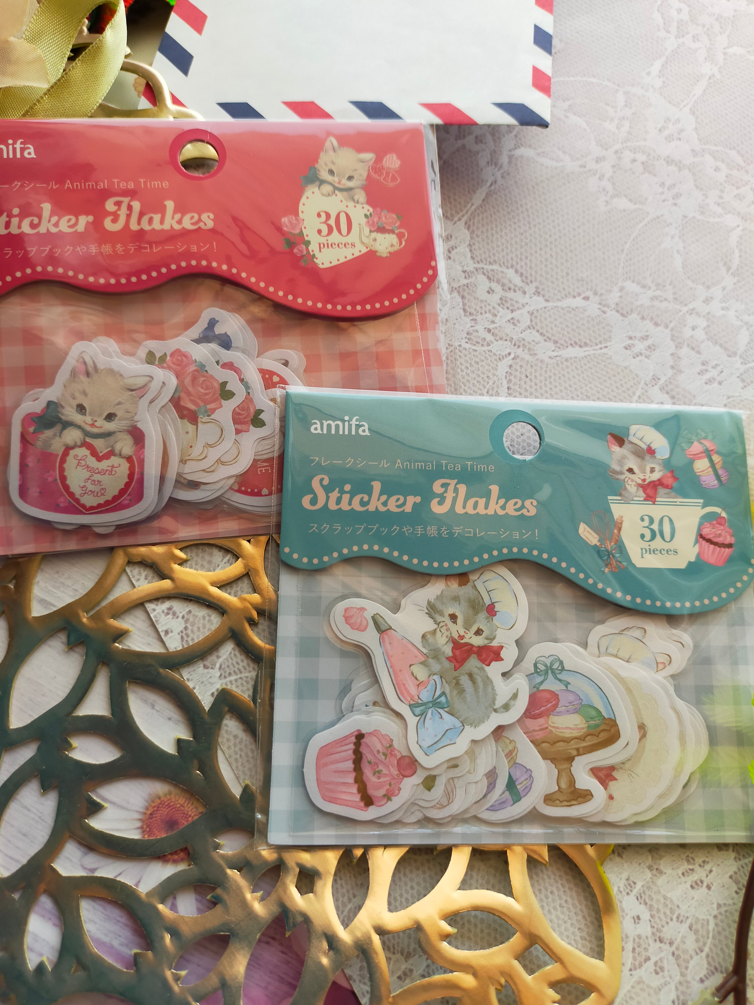 STICKER FLAKES Naughty Kitten , amifa _ Red Heart Kitten / Blue Sweets ...